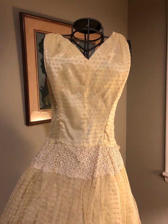 1950s yellow organdy fit and flare party dress/formal - Gem