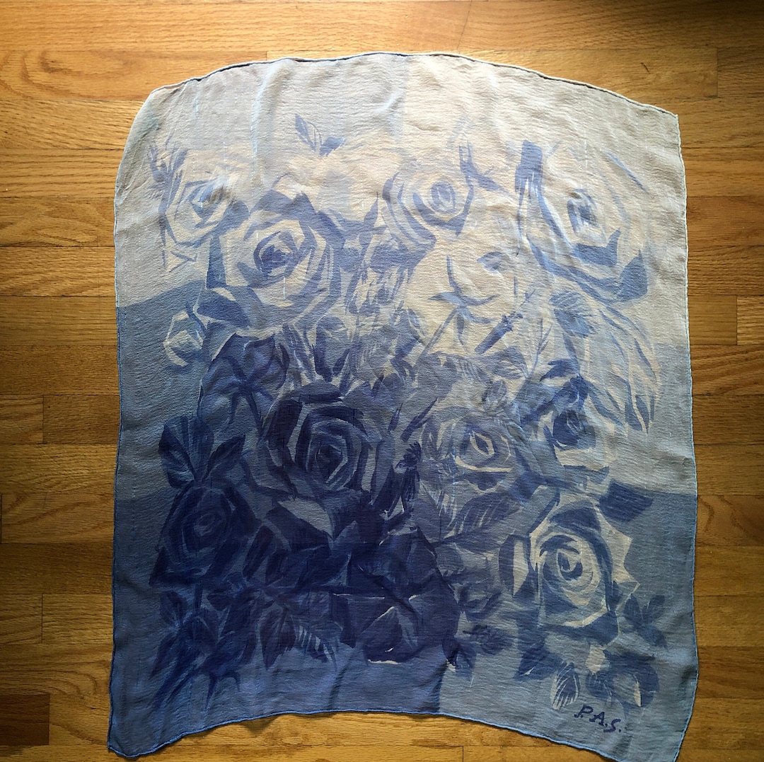 1950s Dreamy PAS Blue Rose Pattern Silk Georgette Scarf - Etsy