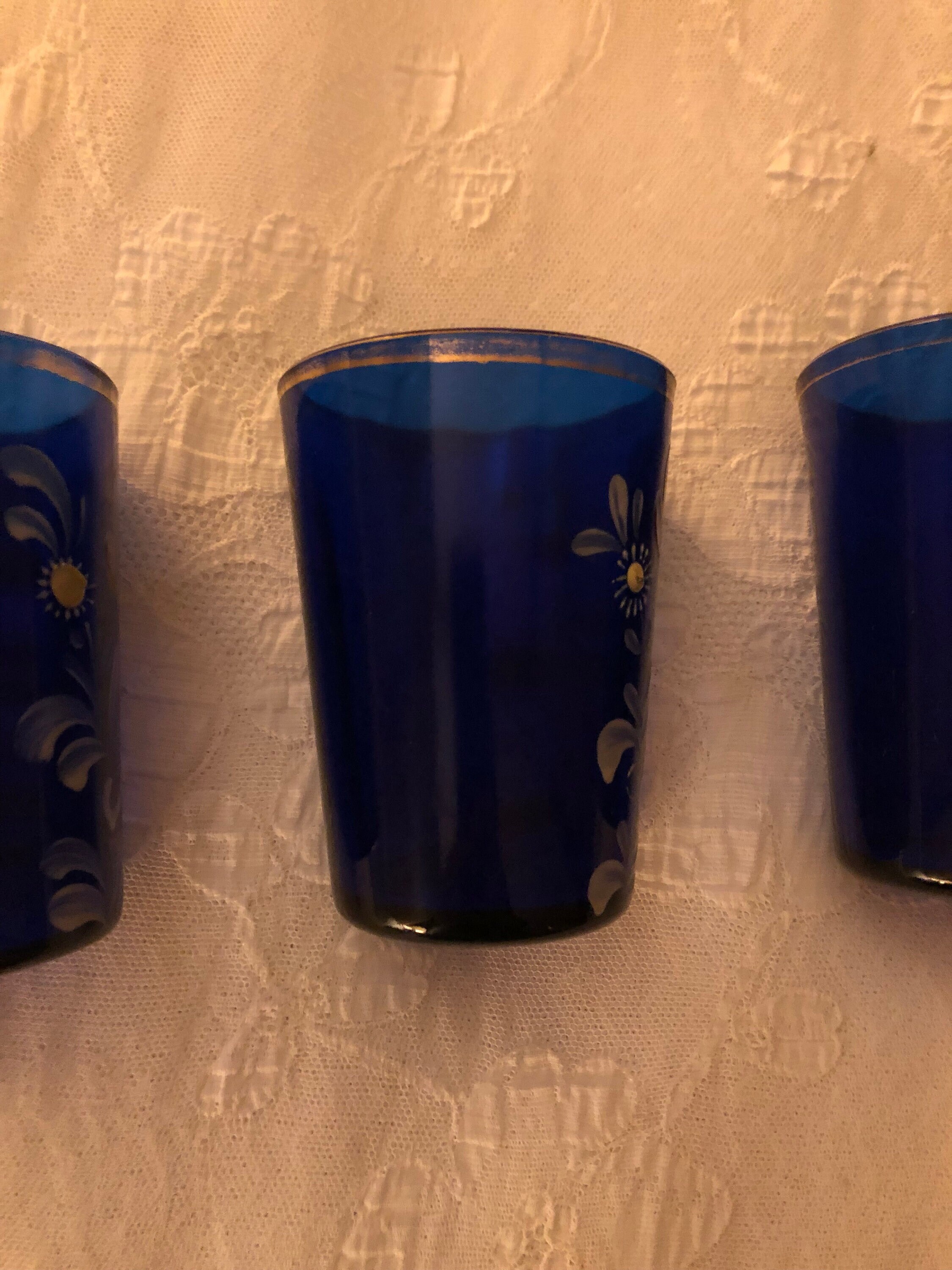 1910s Hand Painted Cobalt Blue Glass Tumblers - Etsy