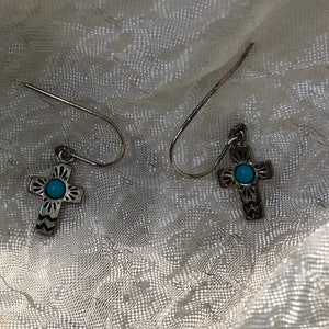 Tiny Sterling and Turquoise Cross Earrings - Etsy
