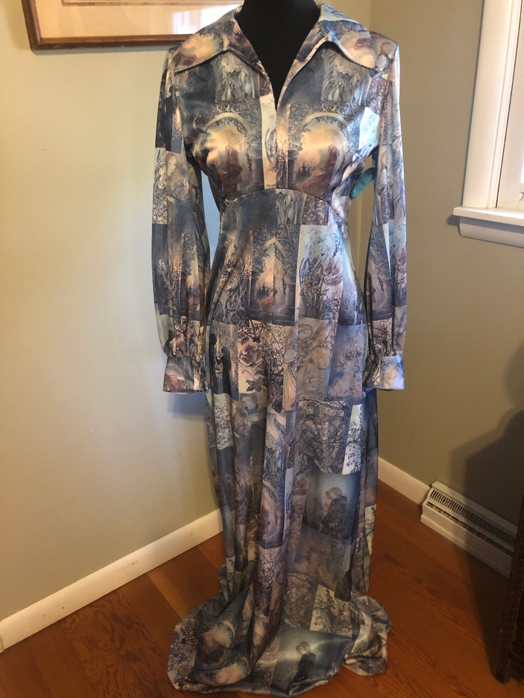 1960s Shades of Blue Photographic Arthur Rackham Print Floor Length ...