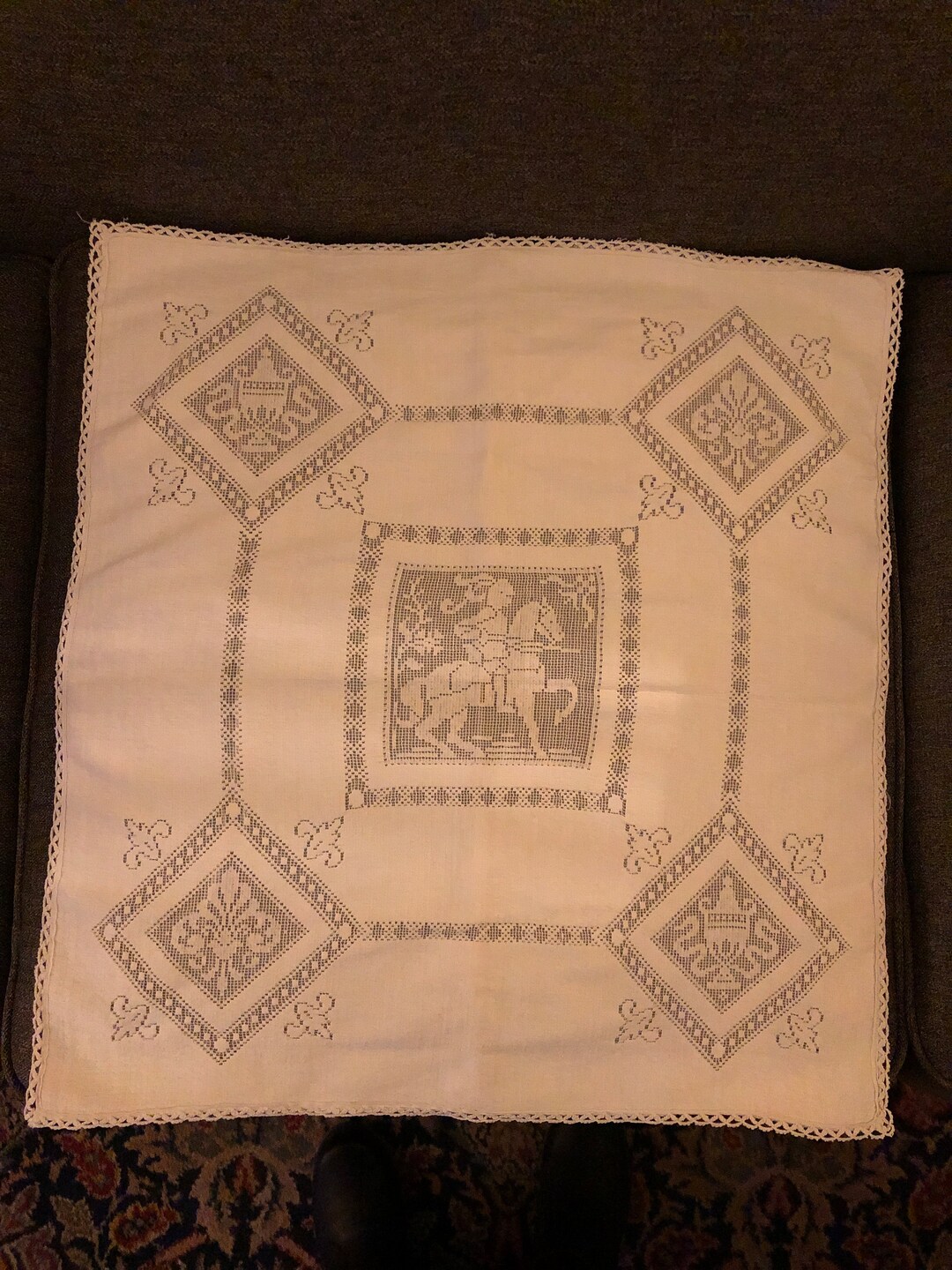 White Lace Embellished Knight Motif Throw Pillow Cover - Etsy