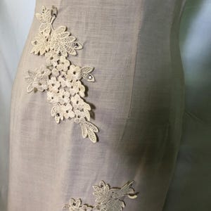 1950s Beige Linen Sheath With Bolero Bodice and Lace and Rhinestone ...