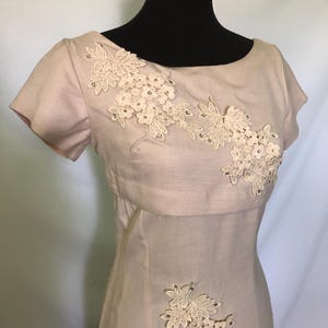 1950s Beige Linen Sheath With Bolero Bodice and Lace and Rhinestone ...