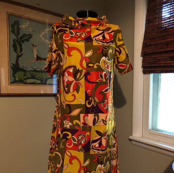 1965 brightly colored bold print dress - Gem