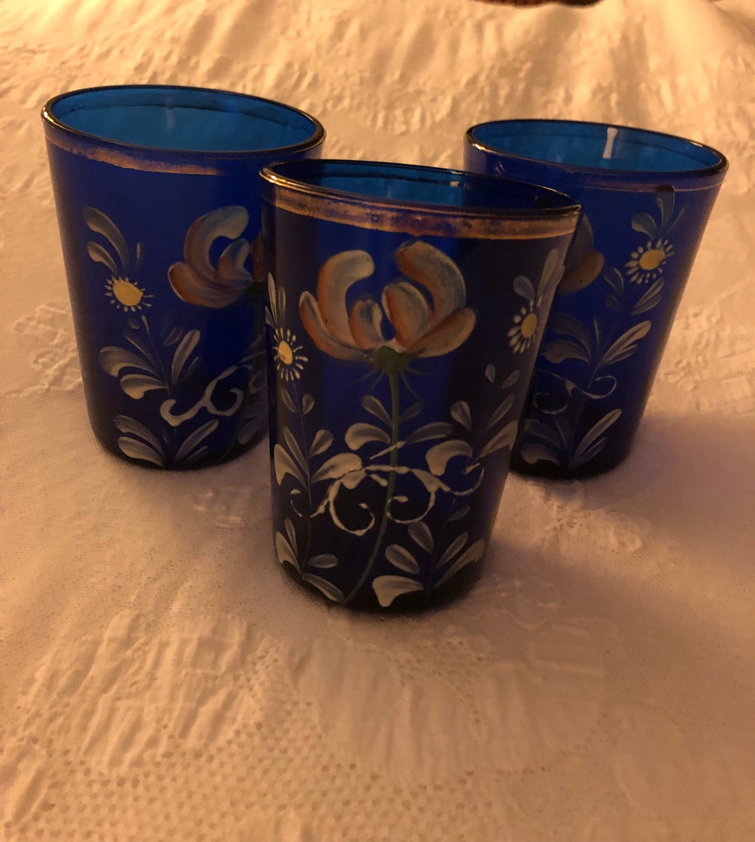 1910s Hand Painted Cobalt Blue Glass Tumblers - Etsy