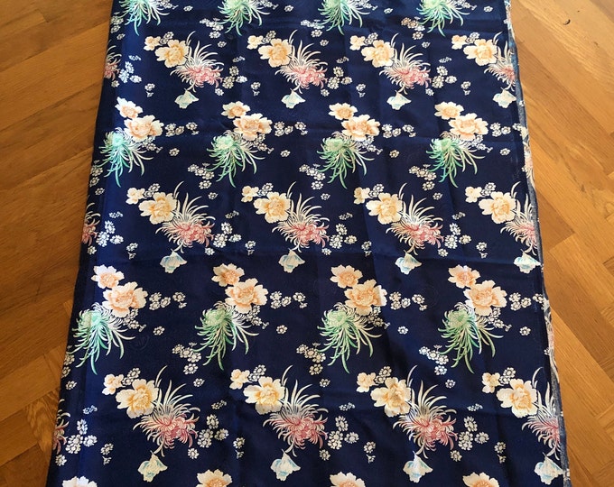 Japanese Dark Blue Satin Chrysanthemum Pattern Kimono Fabric - Etsy