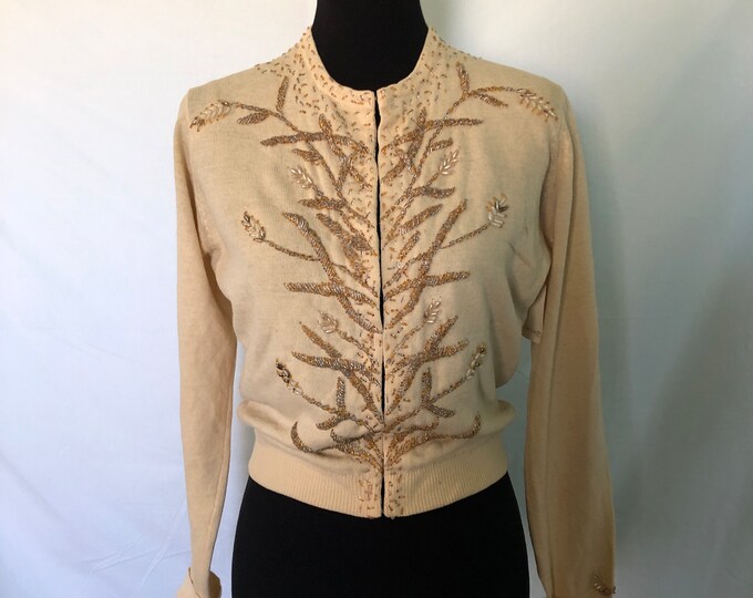 1950s Maize Lambswool Blend Beaded Cardigan - Etsy