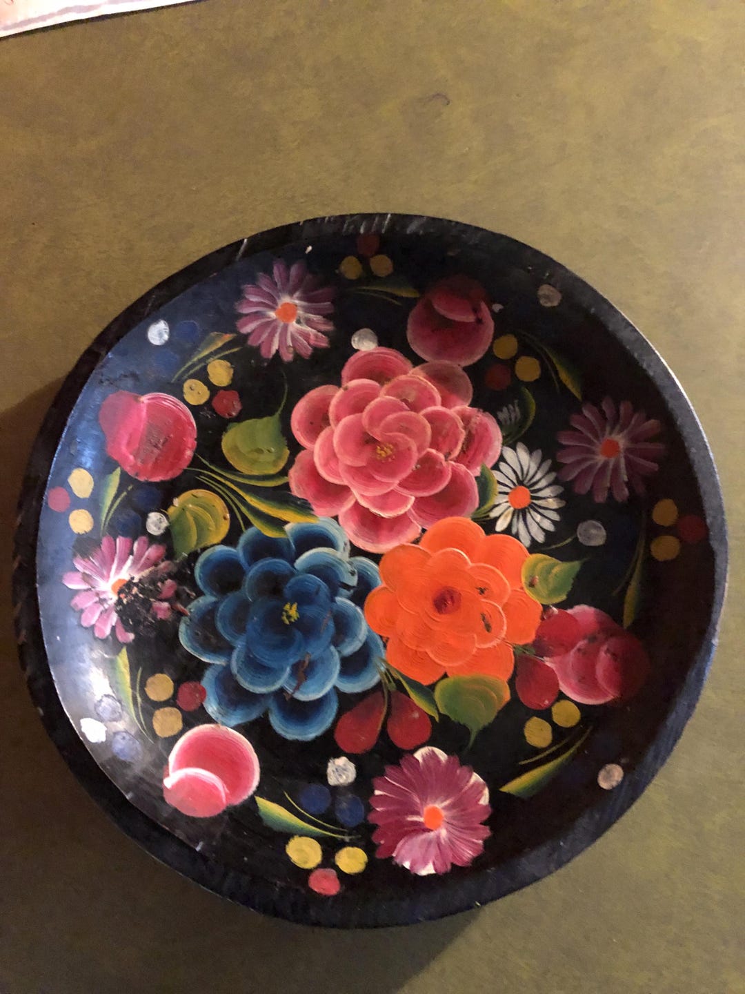 1950s Mexican Hand-painted Batea Wood Bowl - Etsy