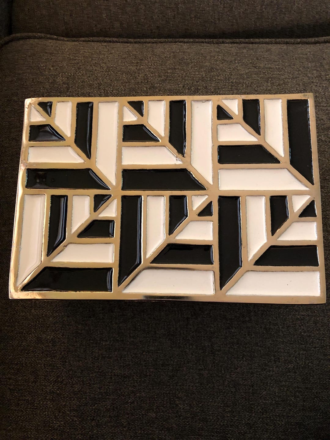 1960s Heavy Metal Box With Geometric Pattern Enameled Lid - Etsy