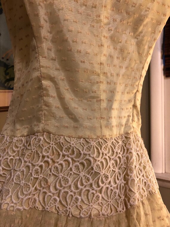 1950s yellow organdy fit and flare party dress/formal - Gem