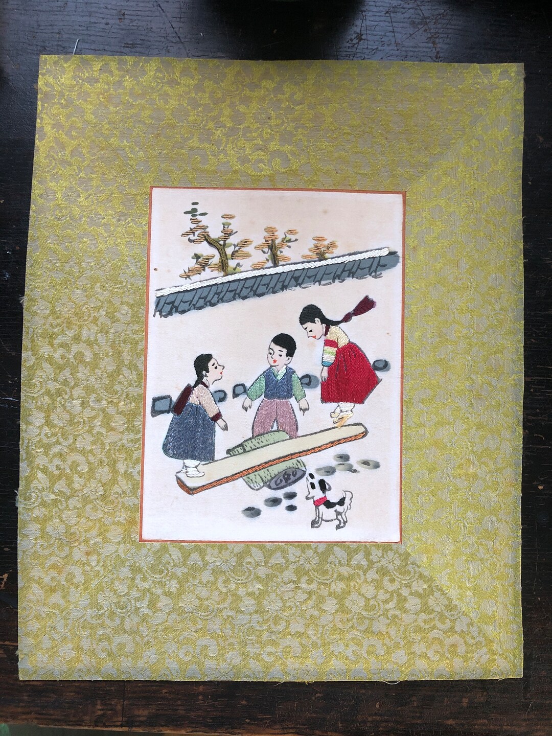 1950s Japanese Silk on Paper Children on a Seesaw Collage - Etsy