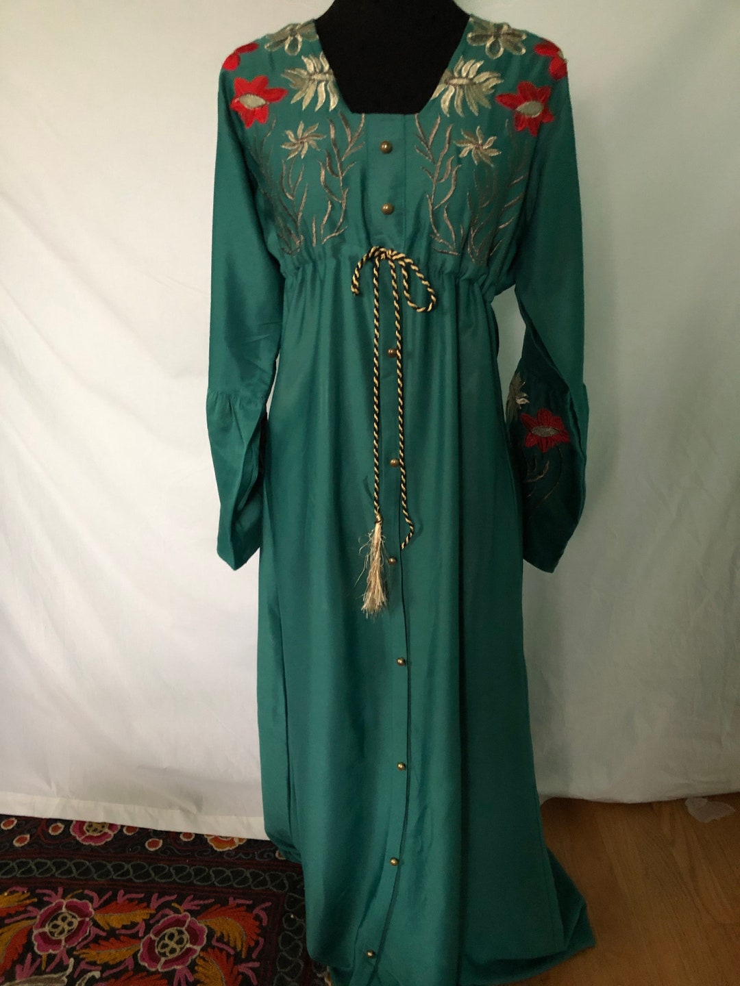 Long Green Robe With Floral Embroidery - Etsy