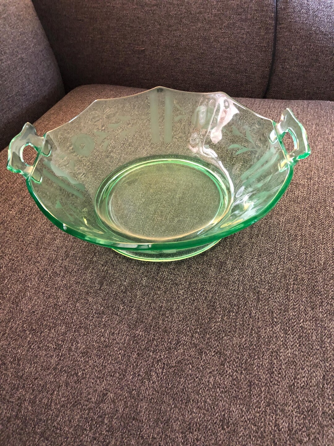 Green Depression Glass Bowl With Handles