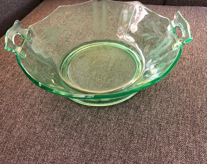 Green Depression Glass Bowl With Handles