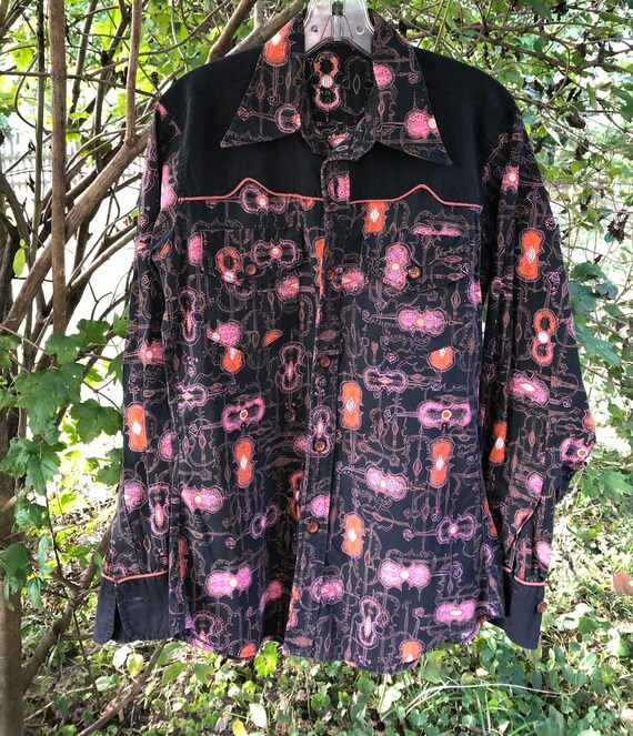 Late 1960s/early 1970s Mens Fiddle Print Western Shirt - Etsy