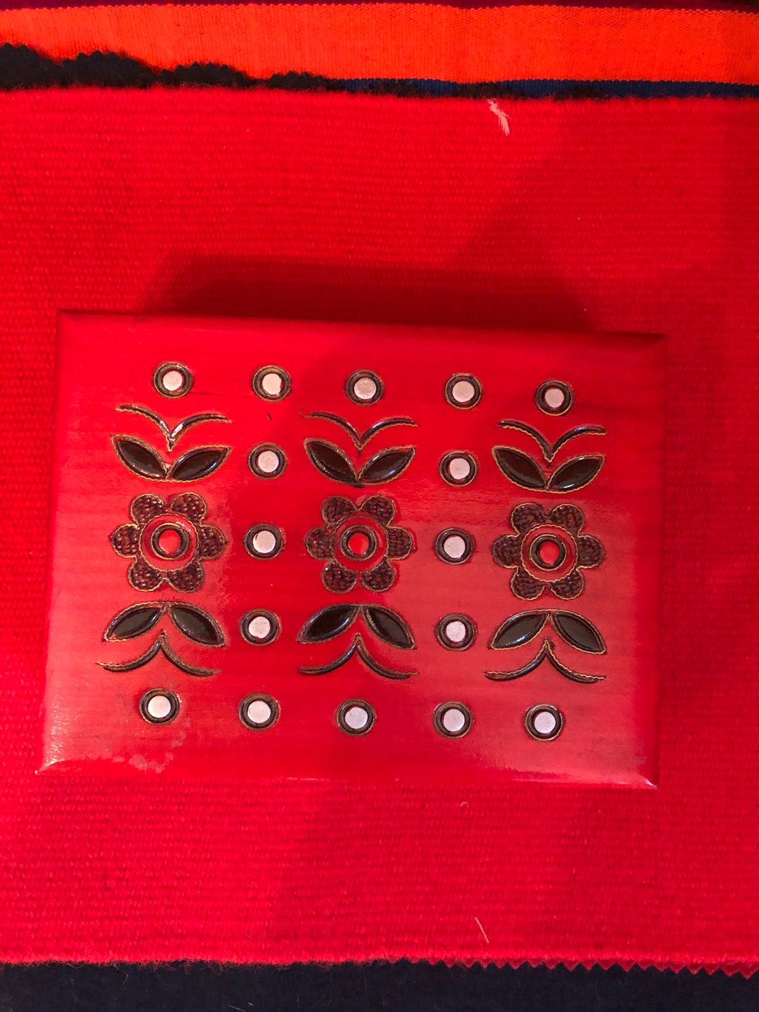 Polish Red Wood Box With Floral Design - Etsy