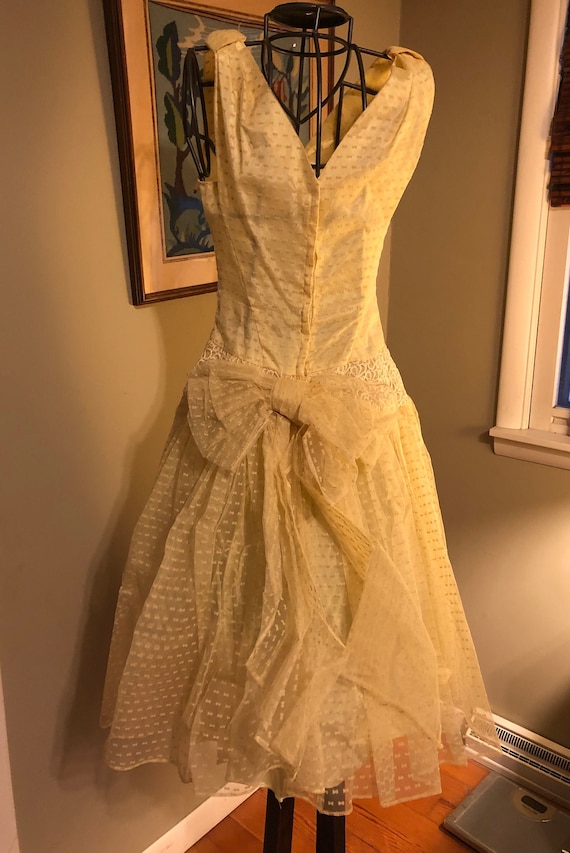1950s yellow organdy fit and flare party dress/formal - Gem