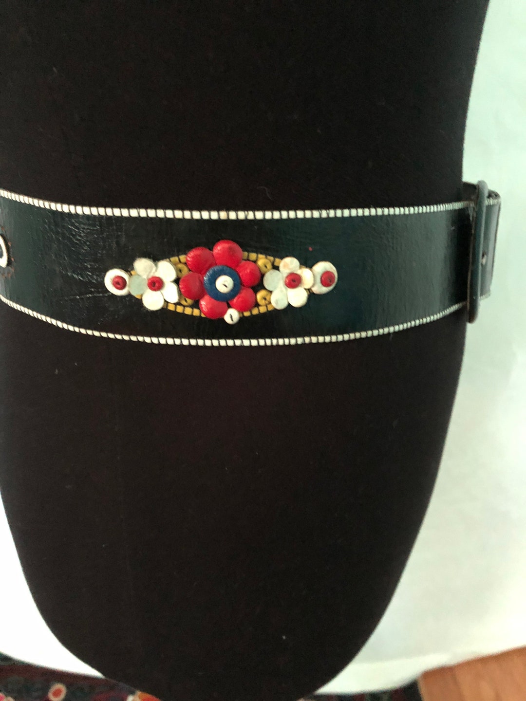 1950s Turkish Black Leather Belt With Applied Flowers and Evil Eye - Etsy