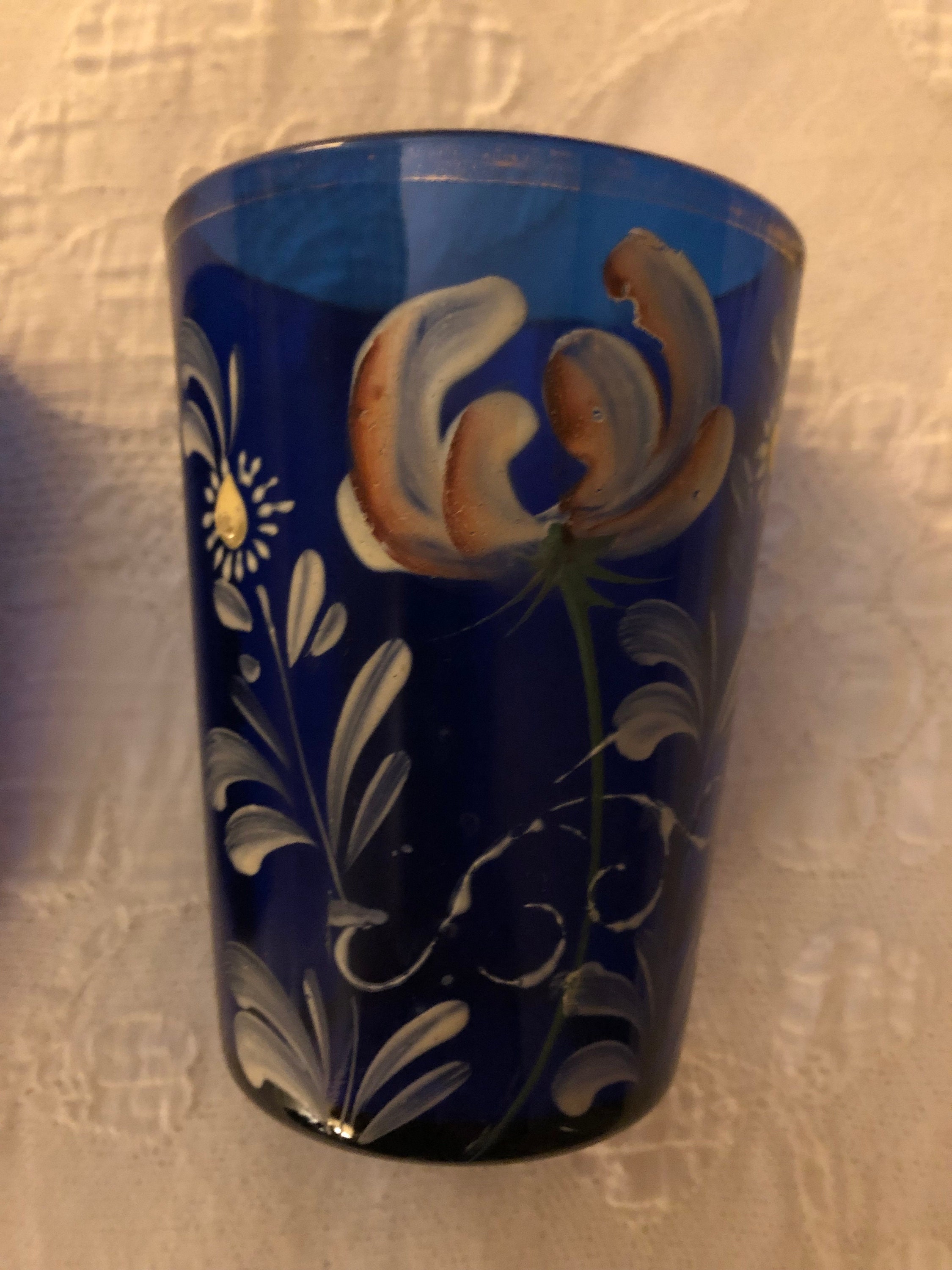 1910s Hand Painted Cobalt Blue Glass Tumblers - Etsy