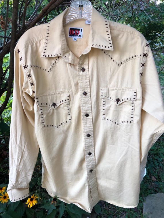 Men’s B and D maize western shirt with contrasting st… - Gem