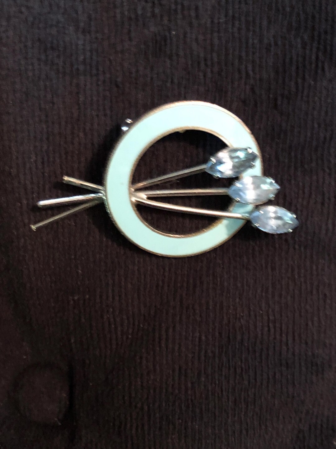 1950s Baby Blue Enameled Circle Pin With Icy Blue Rhinestone Flowers - Etsy