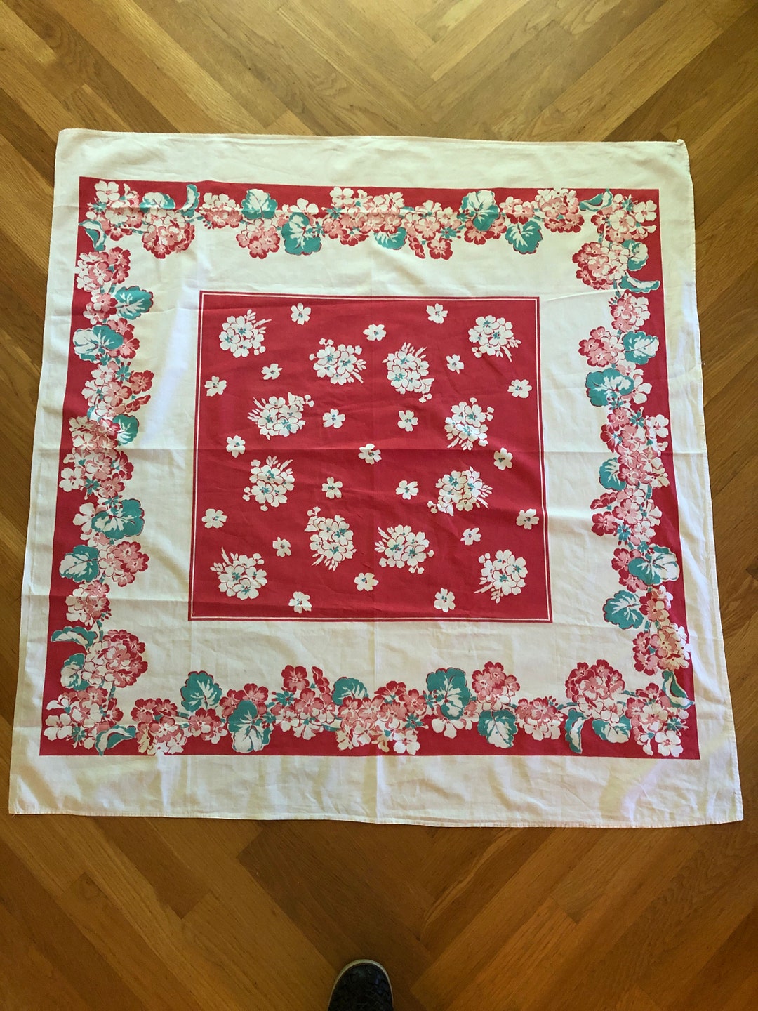 1950s Screen Print Geranium Pattern Tablecloth - Etsy