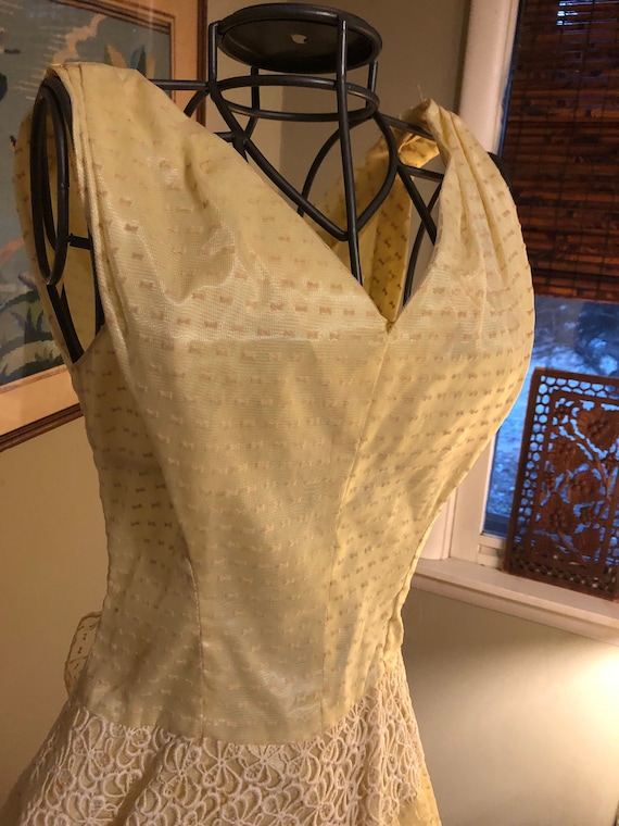 1950s yellow organdy fit and flare party dress/formal - Gem