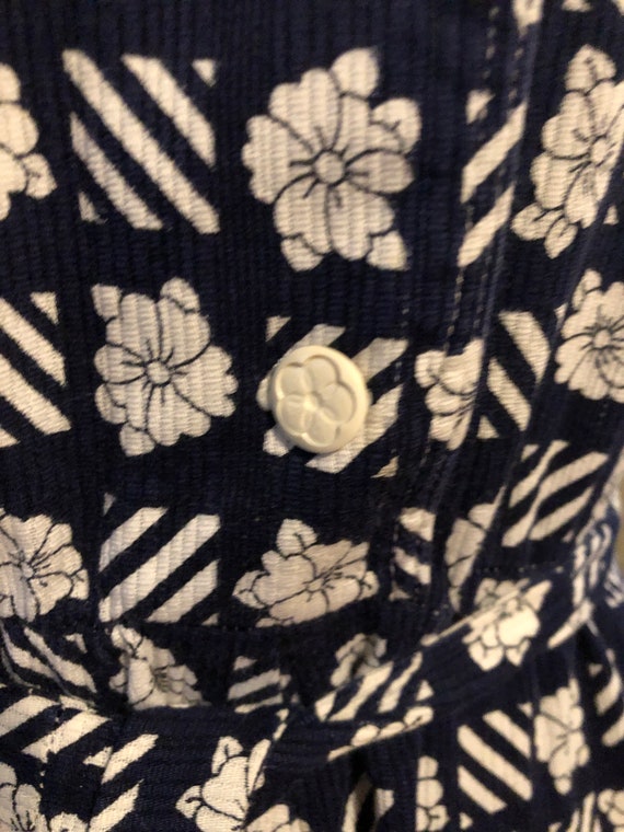 1970s navy blue and white floral print cotton dress - Gem