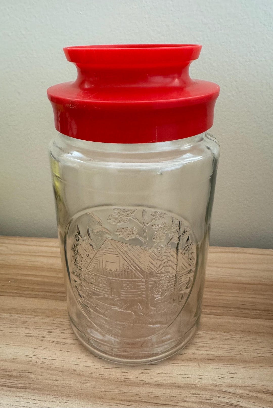 Vintage 1970s Tang Jar Anchor Hocking Cabin Red Lid Glass Kitchen ...