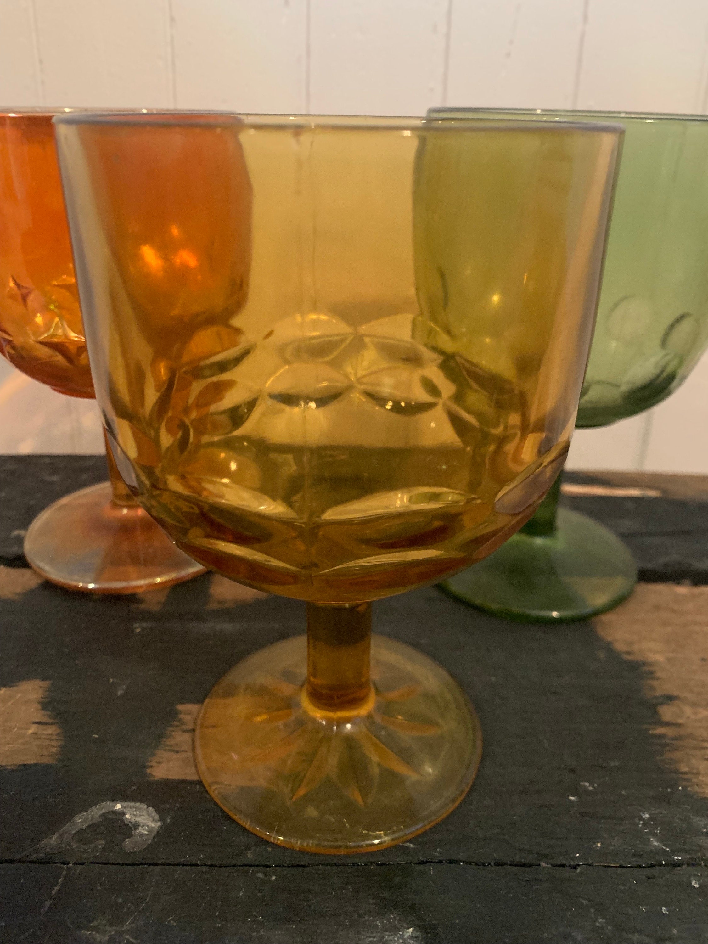 Vintage MCM Bartlett Collins Thumbprint Goblet Glasses Gold Marigold ...