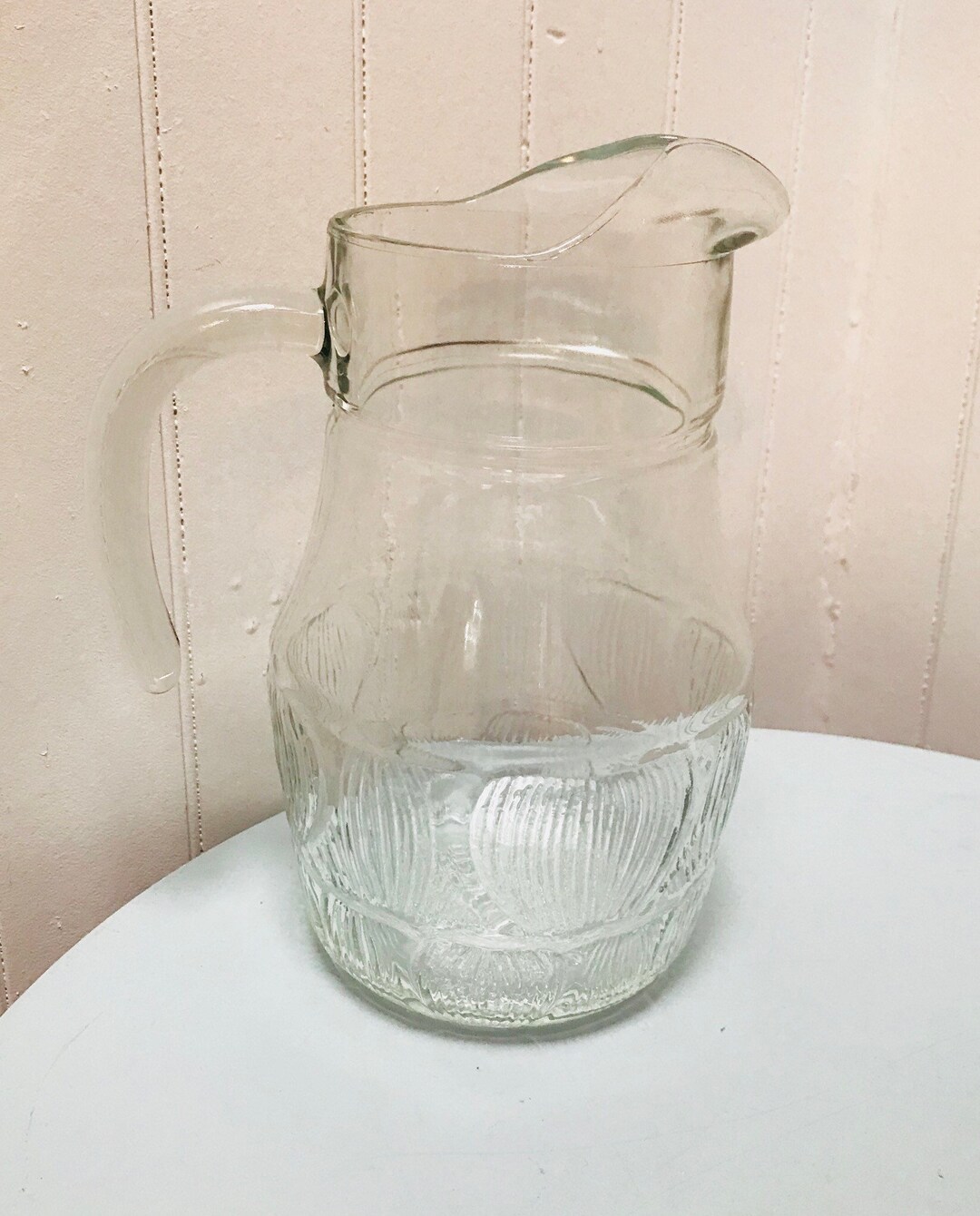 Vintage 1960s MCM Clear Glass Water Iced Tea Juice Pitcher With Ice Lip ...