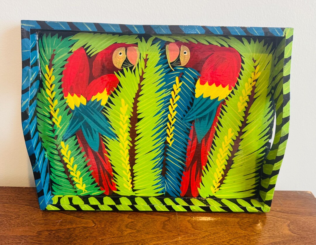 Vintage Painted Wooden Parrot Serving Tray - Etsy