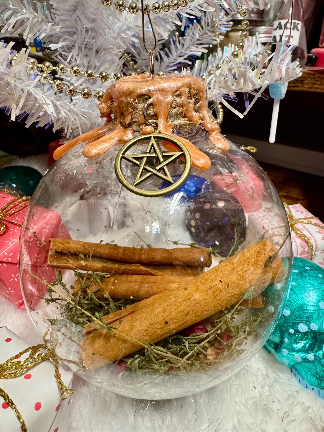 Mystical Yule Blessing Ball: Herbs, Cinnamon & Pentagram Charm - Etsy