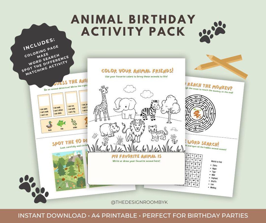 Jungle Safari Birthday Activity Pack | Kids Printable Games & Coloring ...