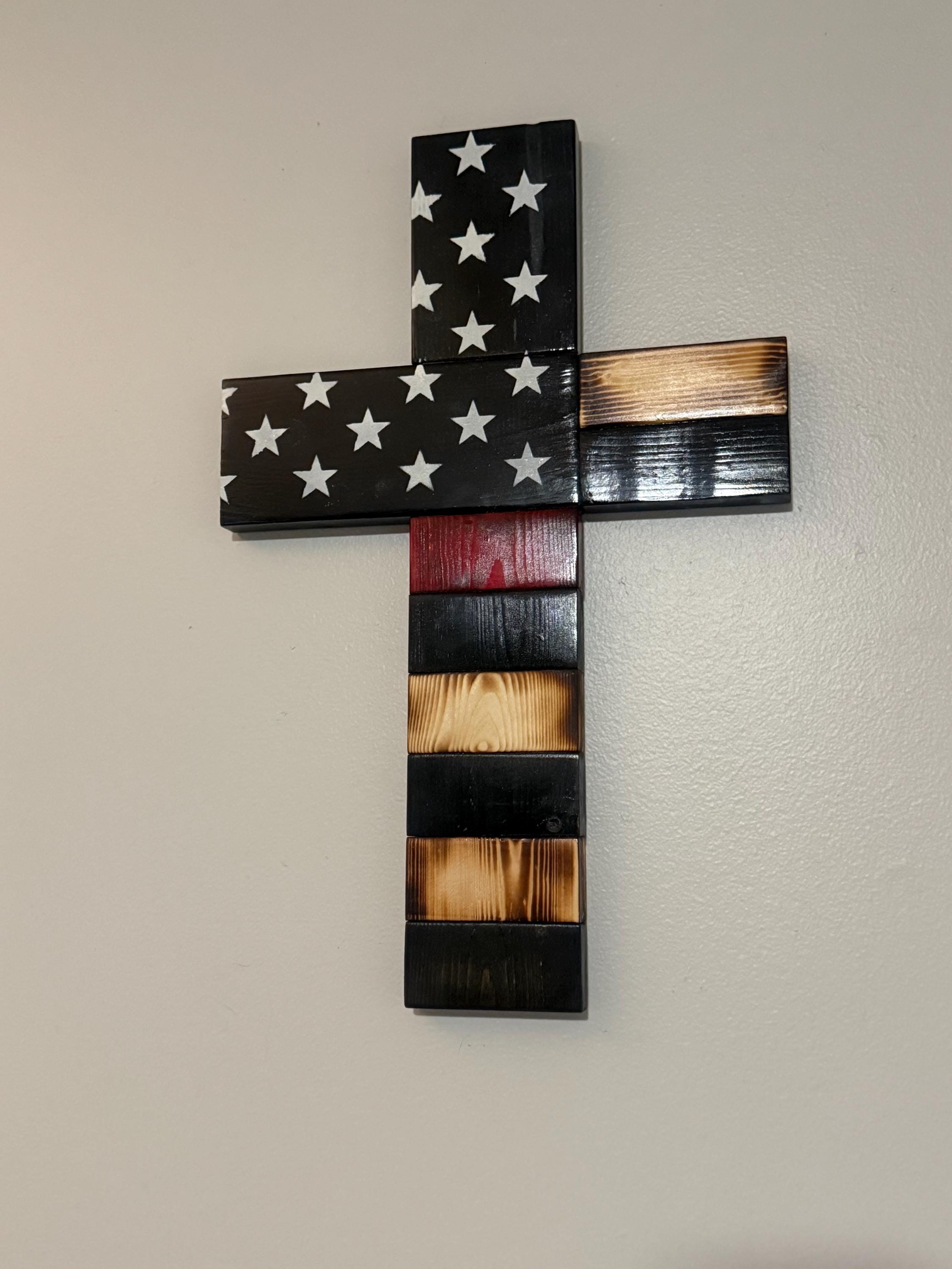 Thin Red Line Wooden Cross - Etsy