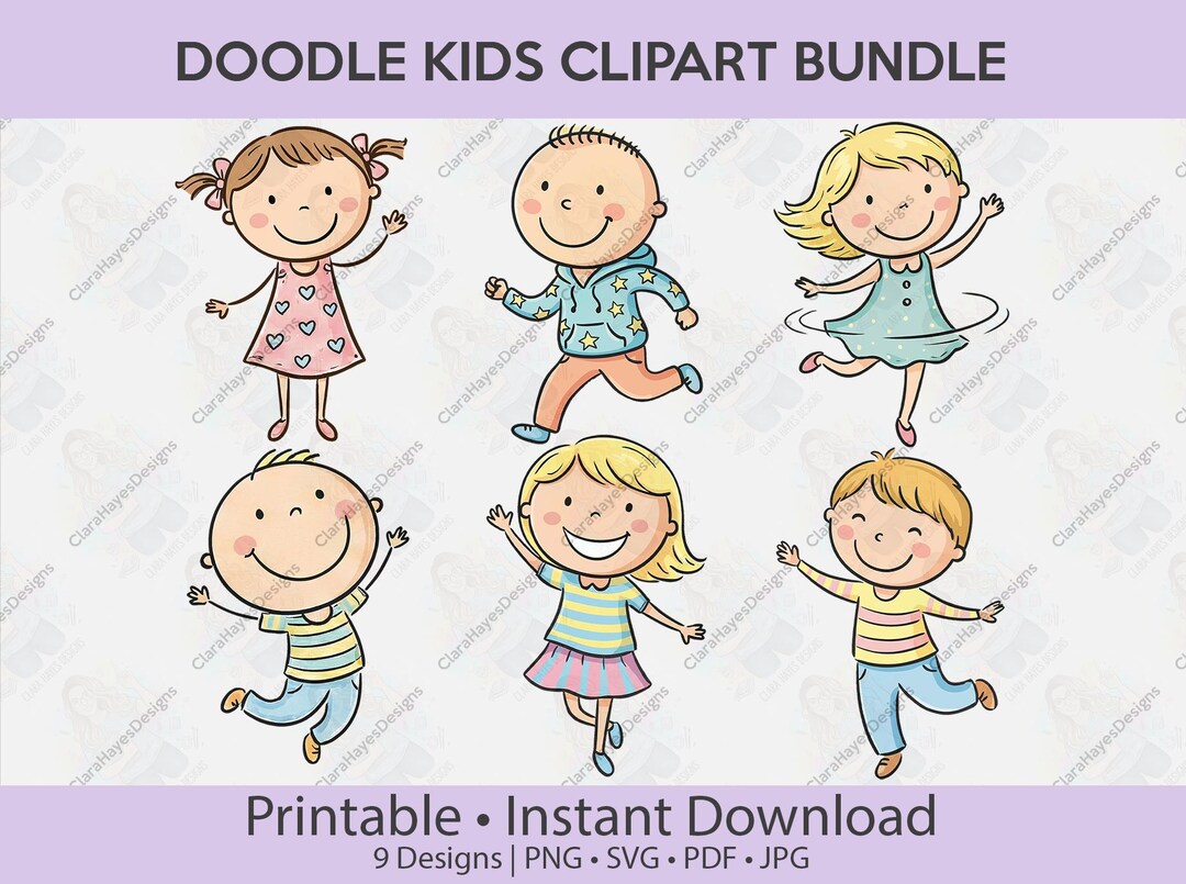 Doodle Kids Clipart Bundle – Cute Children Illustrations, Printable ...