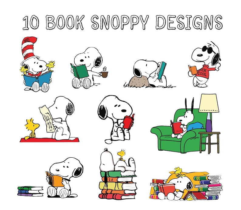 Snopy Reading Clip Art Bundle, Book Lover PNG SVG (digital Download) - Etsy
