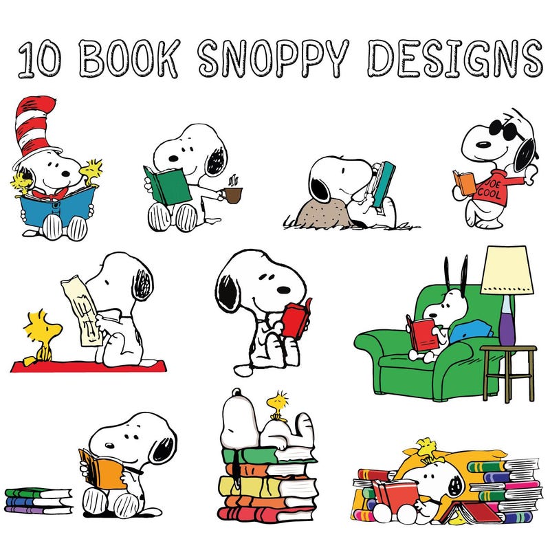 Snoopy Reading Books Svg - Etsy