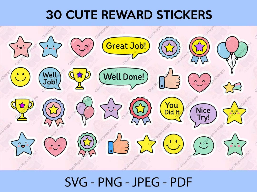 30 Cute Reward Stickers Clipart | Teacher Reward Stickers | Positive ...