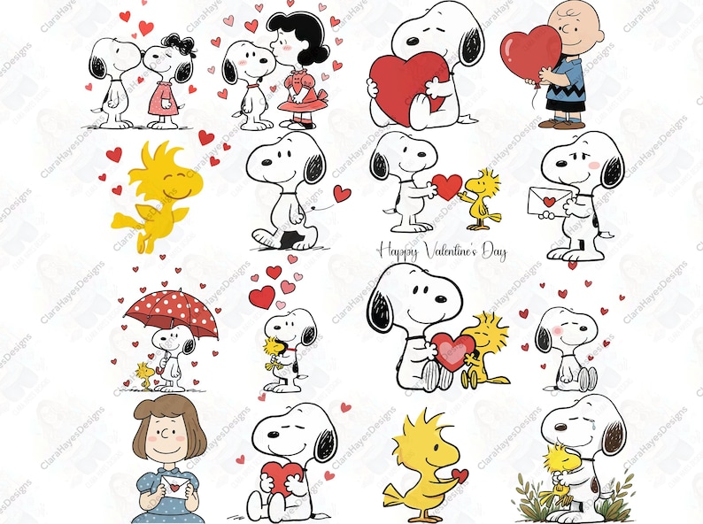 Valentine's Day Snoopy & Peanuts Clipart Bundle, Love Themed Cartoon ...