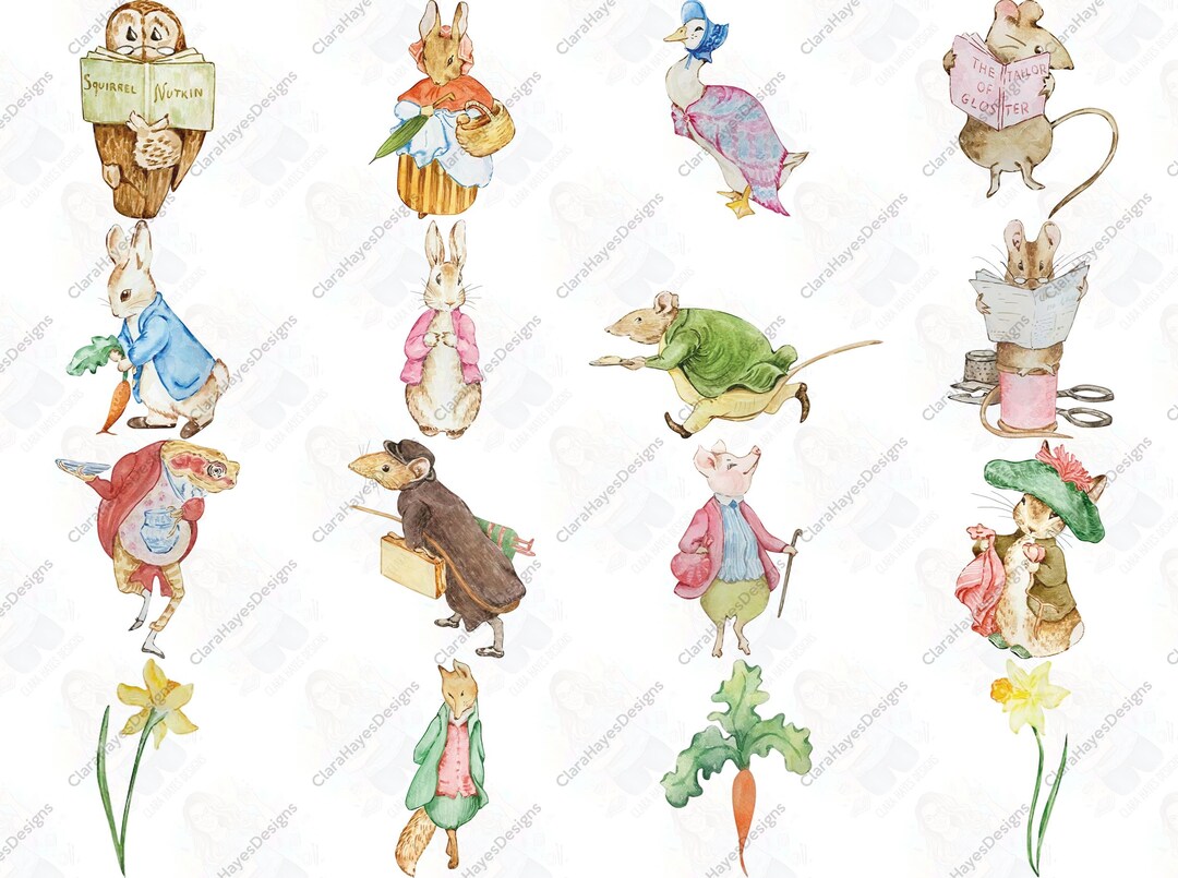 40 Peterr Rabbit Watercolor Clipart Bundle | Beatrix Potter Style (PNG ...