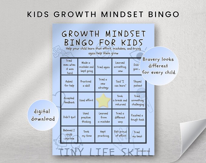 Growth Mindset Bingo for Kids | Printable Life Skills Game (ages 4-9 ...