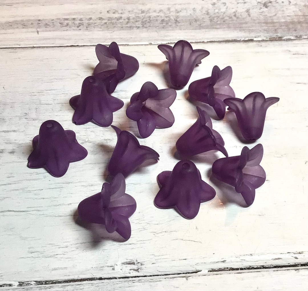 Royal Purple Lucite Lily Beads, 18mm Purple Flower Bead, Purple Lily ...