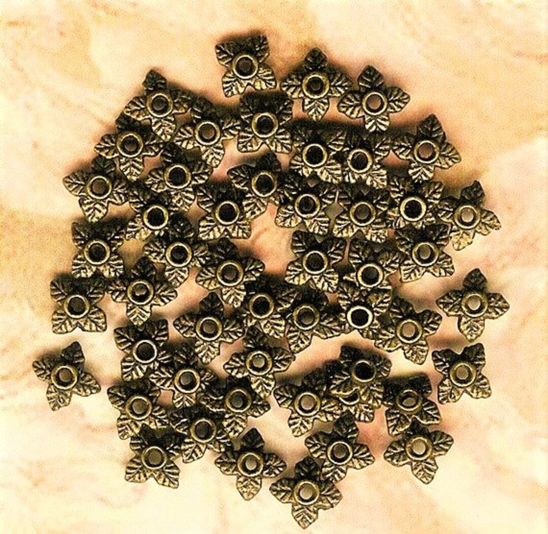 6mm Antique Brass Plated Leaf Bead Cap, 100 Pieces, 4 Point Leaf Bead ...