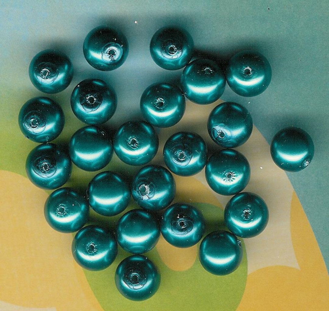 24 Pc, 10mm Teal Glass Pearl, Ocean Blue Glass Pearl, Teal Ocean Blue ...
