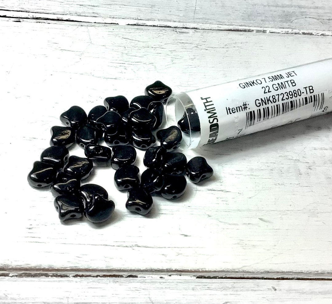 22 Gram Tube, 7.5mm Jet Ginko Bead, GNK8723980, Shiny Black Ginko Bead ...
