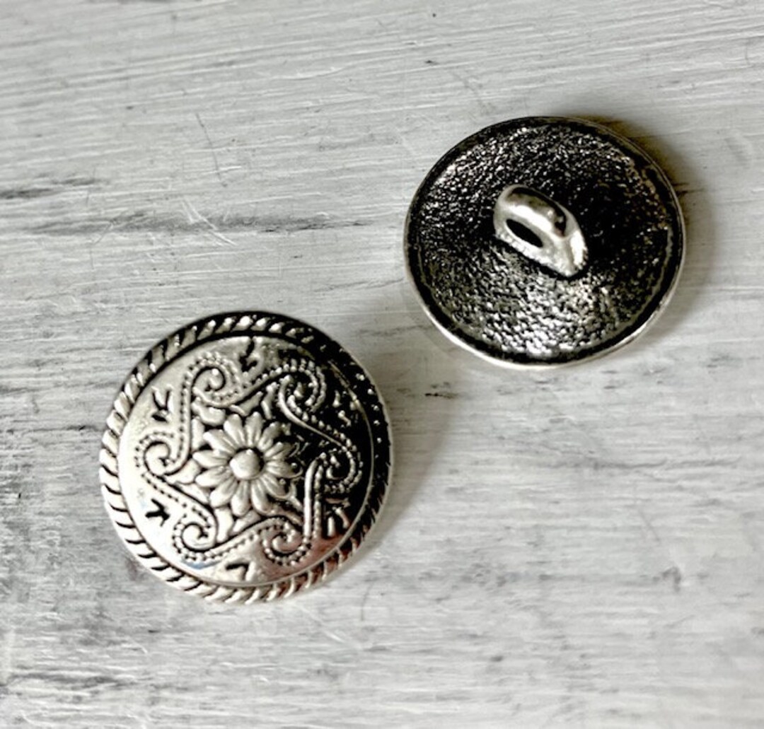 2pc-14mm Silver Plate Floral Button, Fancy Button, Pretty Button, 16mm ...