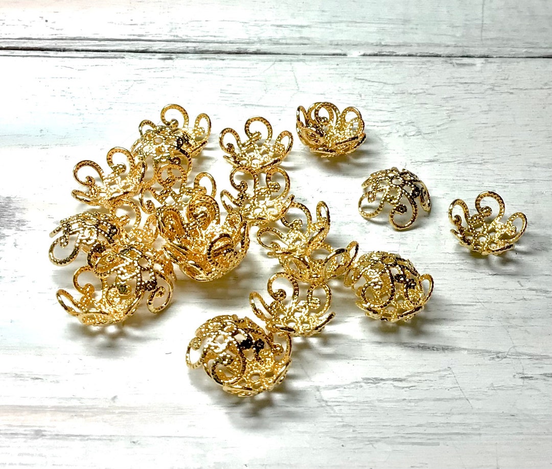 Gold Plated 10mm Filigree Bead Cap, 24 Piece Pkg, 12mm Filigree Beadcap ...