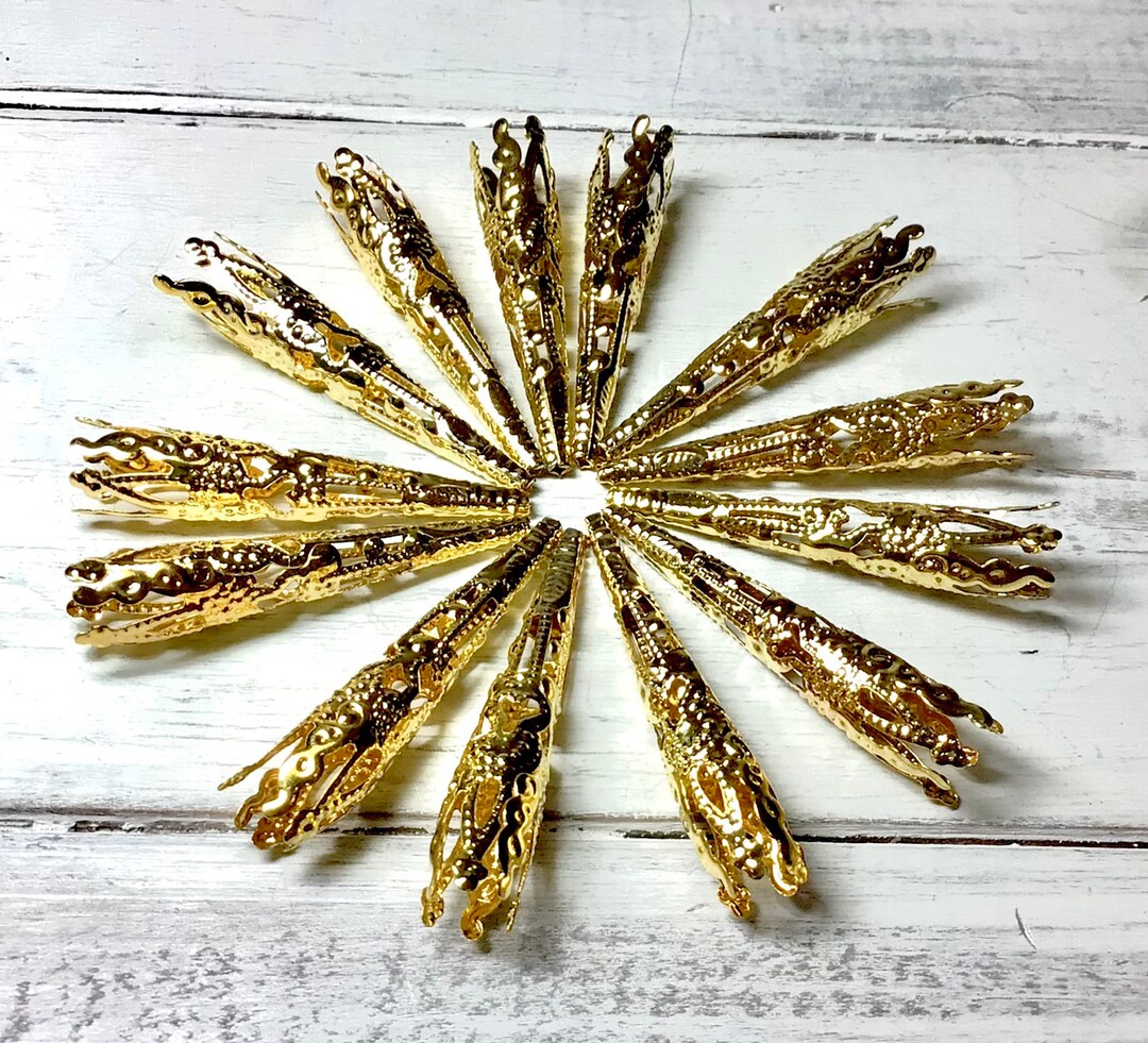 Gold Plated Bead Cone, 41mm Victorian Filigree Bead Cone, 12 Pc, Long ...